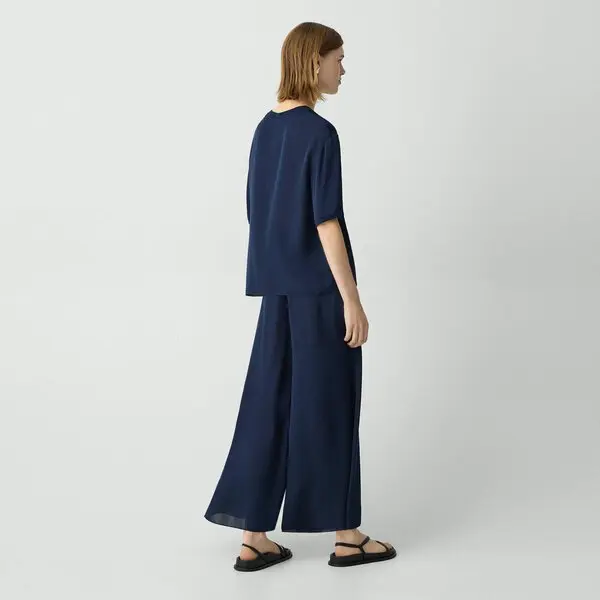 Theory Wide-leg Pant In Silk Georgette - Deep Navy