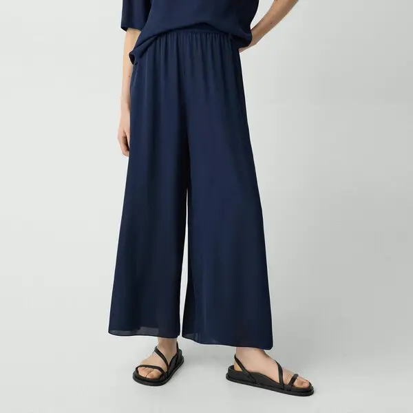 Theory Wide-leg Pant In Silk Georgette - Deep Navy