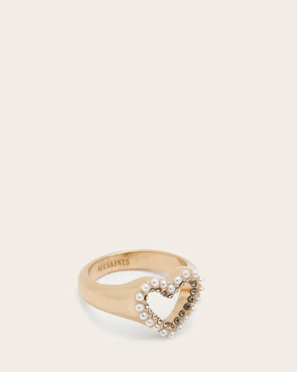 ALLSAINTS Vida Heart Signet Ring - Warm Brass/white