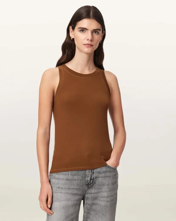 ALLSAINTS Rina Crew Neck Sleeveless Tank - Brown