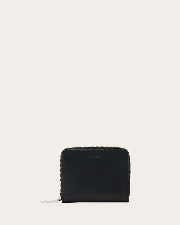 ALLSAINTS Lena Leather Zip Wallet - Black/silver