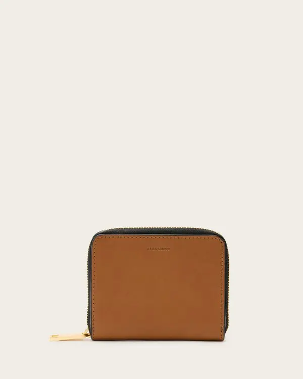 ALLSAINTS Lena Hex Zip Up Leather Wallet - Sepia Brown