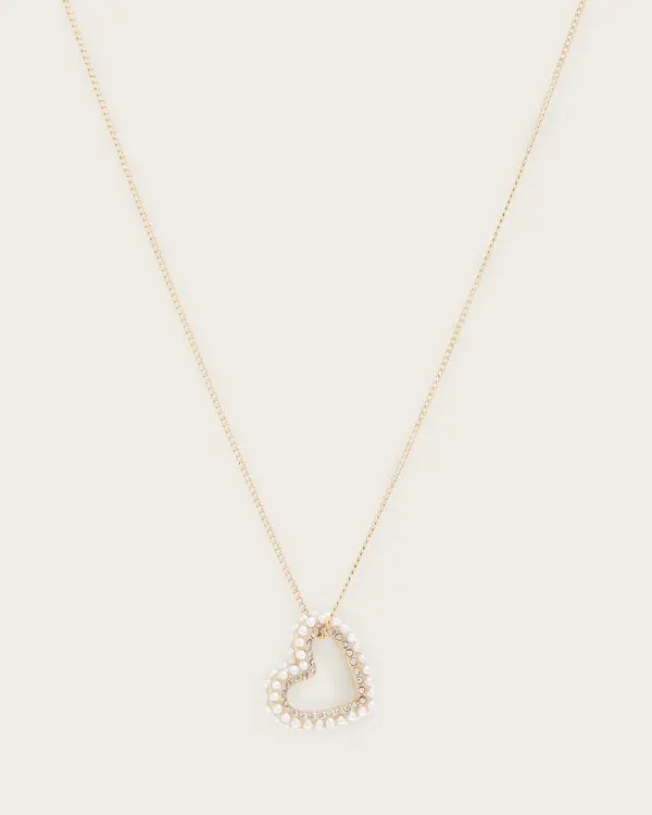 ALLSAINTS Vida Heart Embellished Necklace - Brass/white
