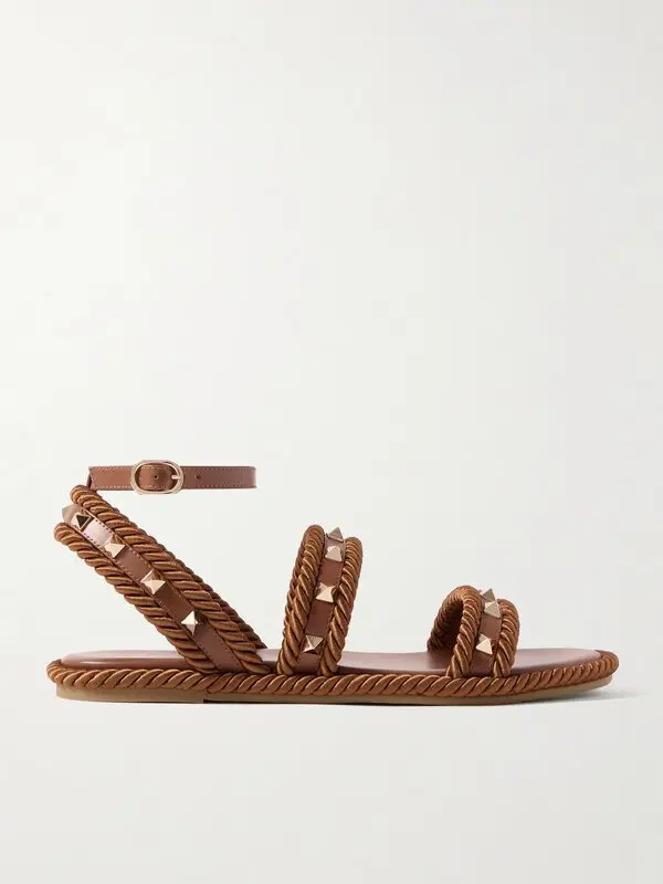 Valentino Garavani Rockstud Torchon Leather Sandals - Brown