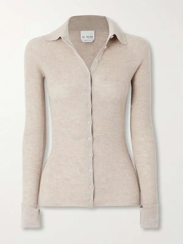 Sasuphi Ribbed Cashmere And Silk-blend Cardigan - Sand