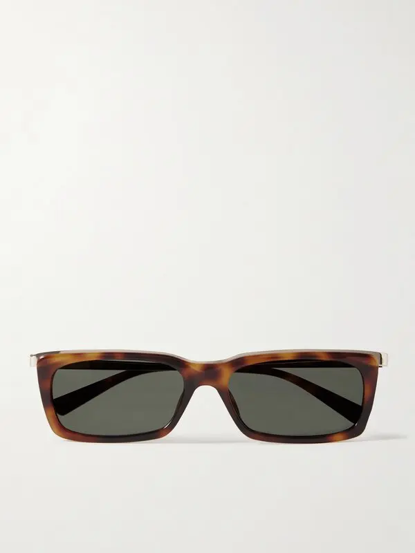 Saint Laurent Rectangle-frame Acetate And Gold-tone Sunglasses - Tortoiseshell