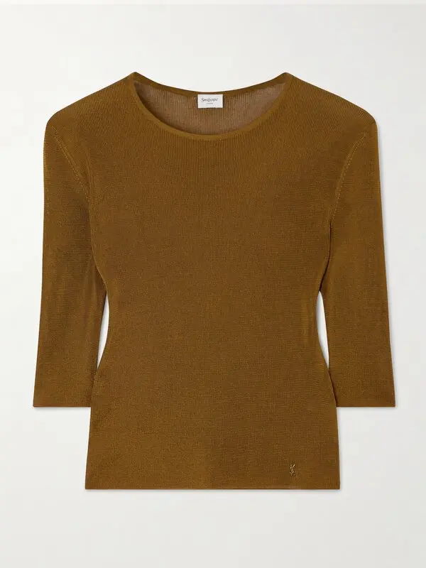 Saint Laurent Embellished Knitted Top - Brown