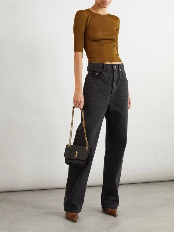 Saint Laurent Embellished Knitted Top - Brown