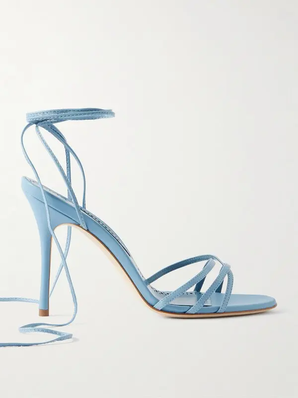 Manolo Blahnik Leva 105 Metallic Leather Sandals Blue Editorialist