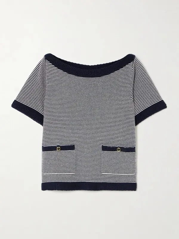 FRAME Striped Cashmere Top - Blue