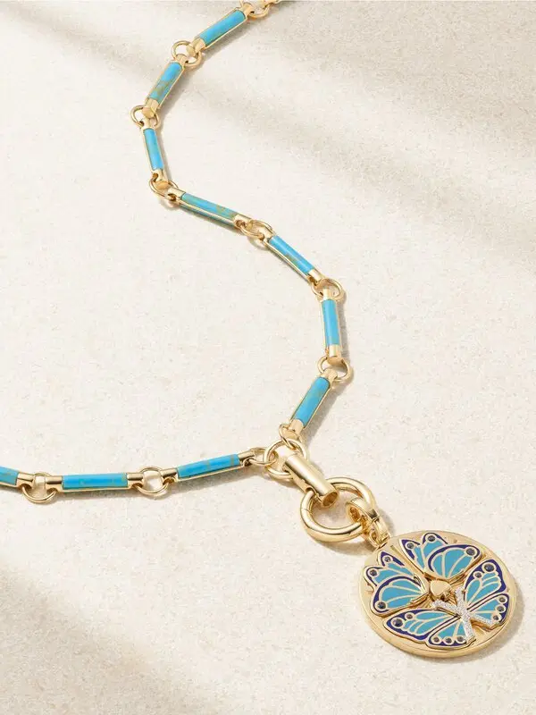 FOUNDRAE Reverie Element 18-karat Gold, Enamel, Multi-stone Necklace - Blue