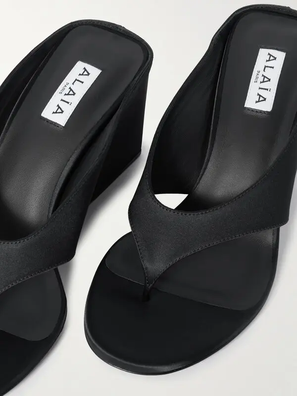 Alaïa Satin Wedge Sandals - Black