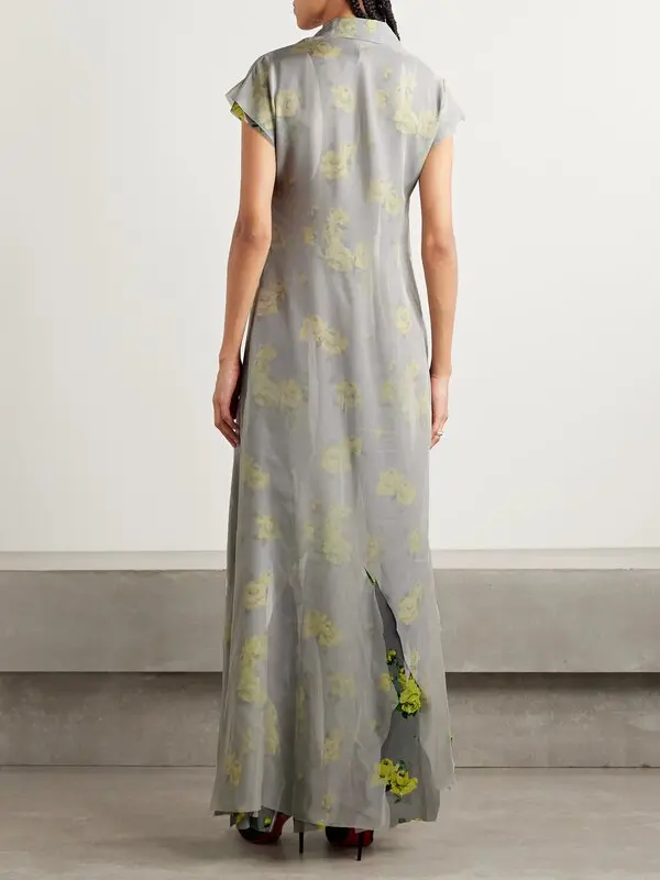 Acne Studios Layered Chiffon And Floral-print Crepe Maxi Dress