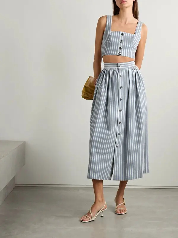 Adam Lippes Quinn Striped Denim Top - Blue