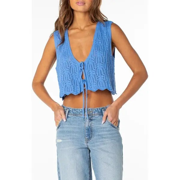 Roxy Beach Bound Cotton Crop Sweater Vest - Blue Horzn