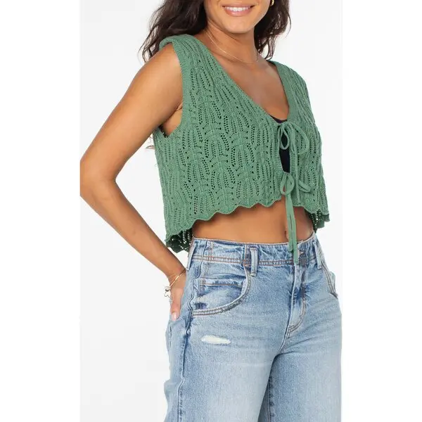 Roxy Beach Bound Cotton Crop Sweater Vest - Loden Frost Solid