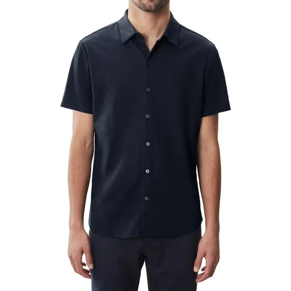 Robert Barakett Manny Short Sleeve Knit Button-up Shirt - Navy