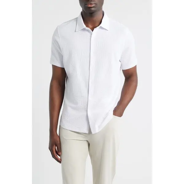 Robert Barakett Manny Short Sleeve Knit Button-up Shirt - White