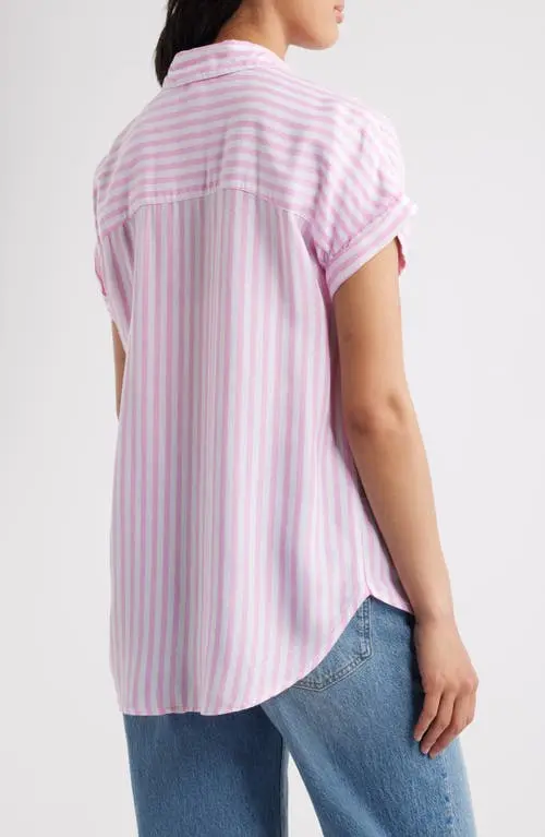 BEACHLUNCHLOUNGE Kenzie Stripe Short Sleeve Shirt - Ocean Pink
