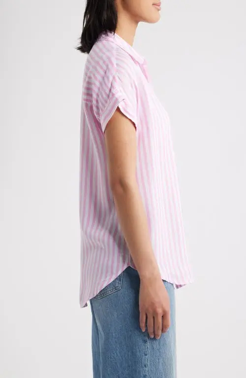 BEACHLUNCHLOUNGE Kenzie Stripe Short Sleeve Shirt - Ocean Pink