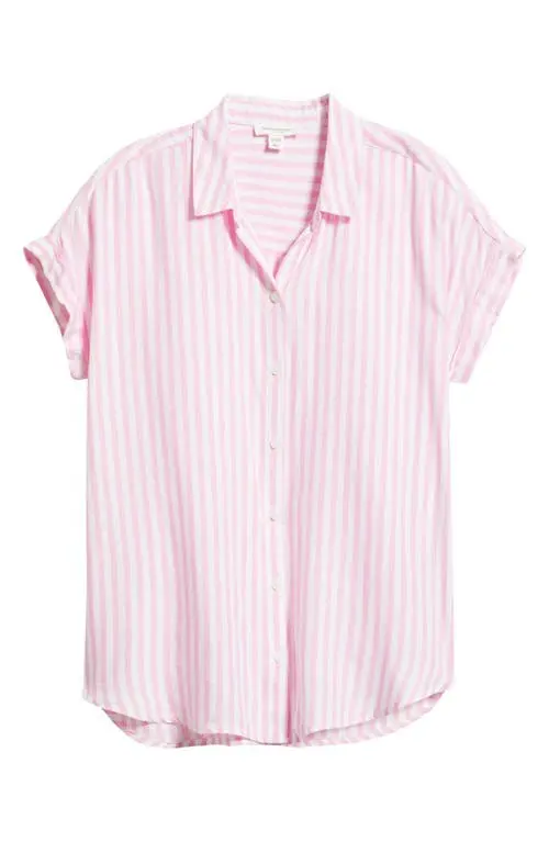 BEACHLUNCHLOUNGE Kenzie Stripe Short Sleeve Shirt - Ocean Pink