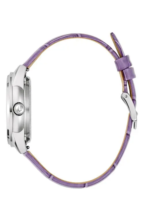 Bulova Sutton Automatic Leather Strap Watch - Purple/silver-tone