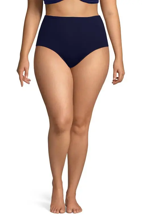 LANDS' END Sculpting Suit High Waisted Bikini Bottom - Deep Sea Navy