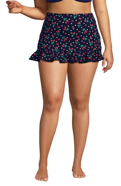 LANDS' END Ruffle Hem Mini Swim Skirt - Navy/berry Dot