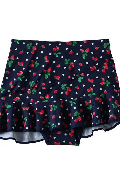 LANDS' END Ruffle Hem Mini Swim Skirt - Navy/berry Dot