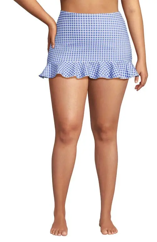 LANDS' END Ruffle Hem Mini Swim Skirt - Soft Cloud Blue Gingham
