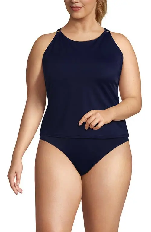 LANDS' END Tugless High Neck Strappy Back Tankini Swimsuit Top - Deep Sea Navy