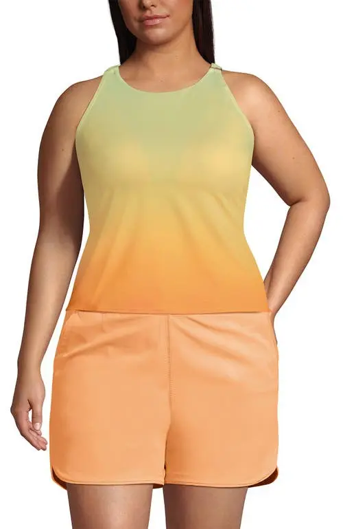 LANDS' END High Neck Strappy Back Tankini Swimsuit Top - Icy Mint/orange Ombre