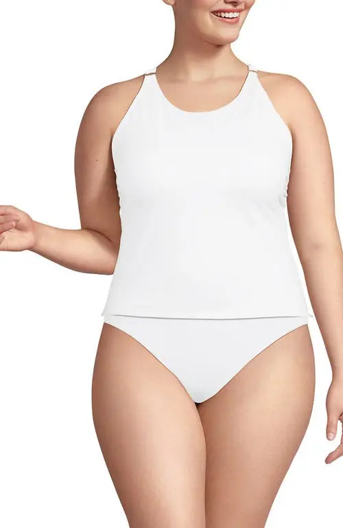 LANDS' END High Neck Strappy Back Tankini Swimsuit Top - White