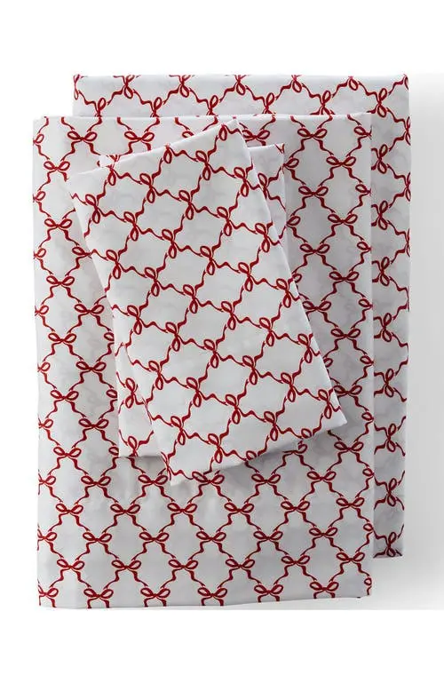 LANDS' END Supima Cotton No Iron Sateen Printed Pillowcases400 Thread Count - Compass Red Bows