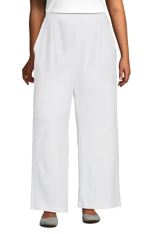 LANDS' END Knit High Rise Pleated Wide Leg Pants - White