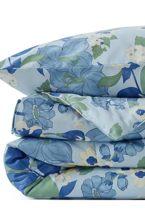 LANDS' END 400 Thread Count Premium Supima Cotton No Iron Sateen Comforter - Serene Blue Lilies
