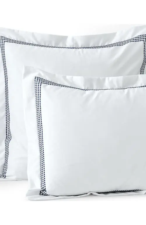 LANDS' END 400 Thread Count Premium Supima Cotton No Iron Sateen Embroidered Pillow Sham - Deep Sea Navy Dots