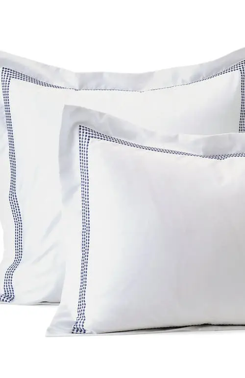 LANDS' END 400 Thread Count Premium Supima Cotton No Iron Sateen Embroidered Pillow Sham - Dusk Indigo Sky Dots