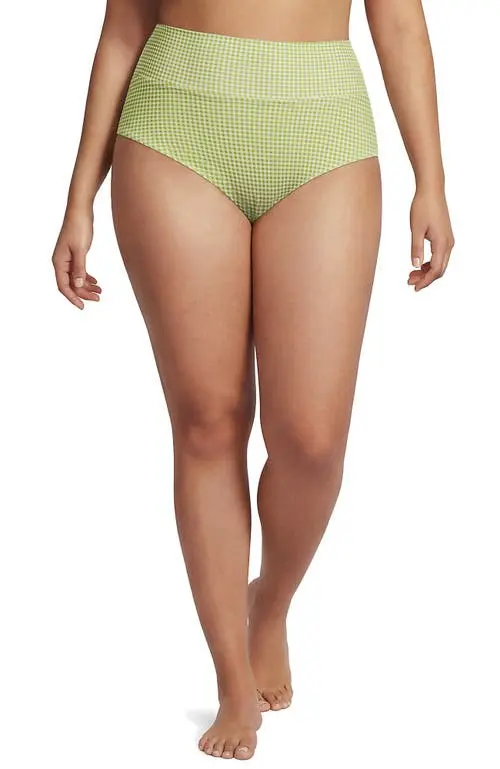 LANDS' END Chlorine Resistant High Waisted Bikini Bottom - Bright Pistachio Gingham