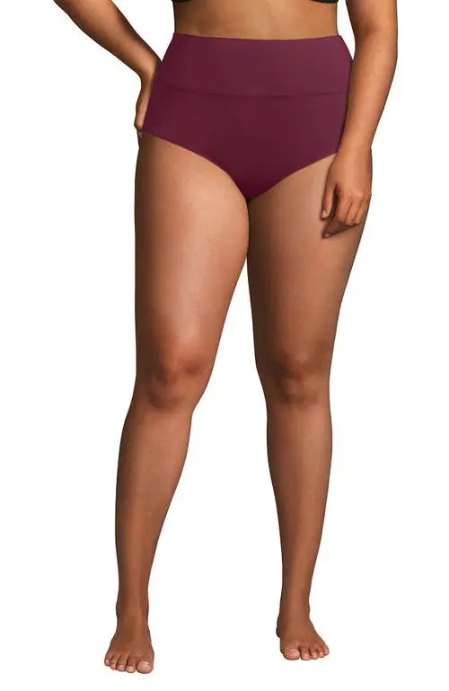 LANDS' END High Waisted Bikini Bottom - Burgundy Spritz