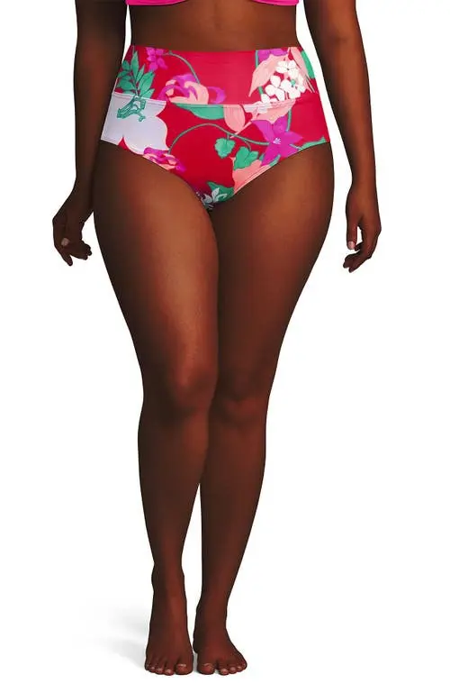 LANDS' END High Waisted Bikini Bottom - Coral Rose Lilies