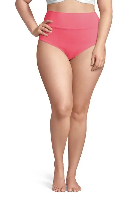 LANDS' END Chlorine Resistant High Waisted Bikini Bottom - Dark Coral