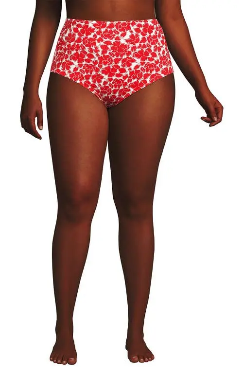 LANDS' END Chlorine Resistant High Waisted Bikini Bottom - Daylily Red Tossed Floral