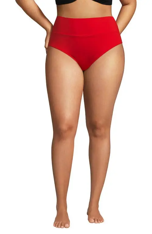 LANDS' END Chlorine Resistant High Waisted Bikini Bottom - Daylily Red