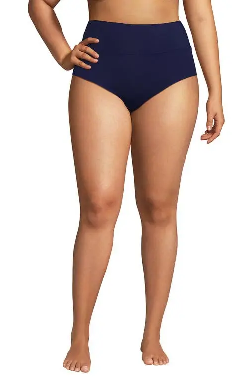 LANDS' END Chlorine Resistant High Waisted Bikini Bottom - Deep Sea Navy