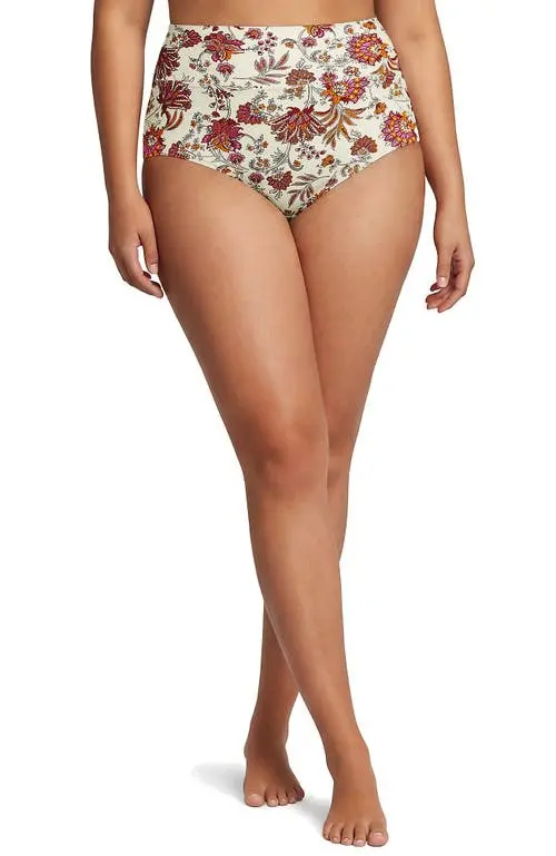 LANDS' END Chlorine Resistant High Waisted Bikini Bottom - Egret White Ornate Floral