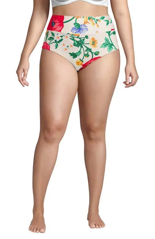 LANDS' END Chlorine Resistant High Waisted Bikini Bottom - Egret/poppy Floral