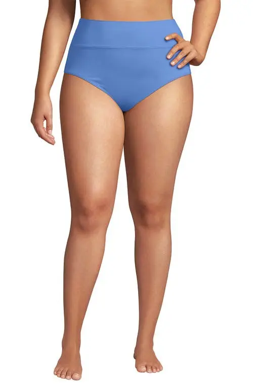 LANDS' END Chlorine Resistant High Waisted Bikini Bottom - Lake Blue