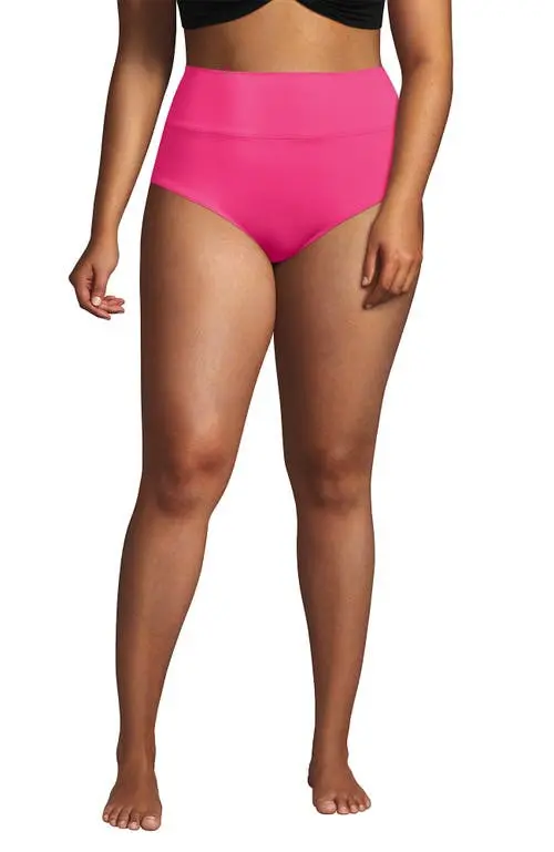 LANDS' END Chlorine Resistant High Waisted Bikini Bottom - Pink Azalea