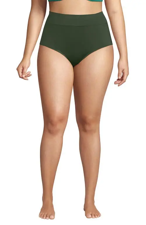 LANDS' END Chlorine Resistant High Waisted Bikini Bottom - Rich Olive Green